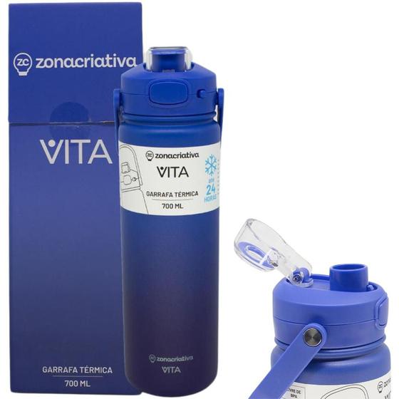Garrafa Vita Mar Profundo Térmica 12 Horas Quente Gelada Grande Azul ...