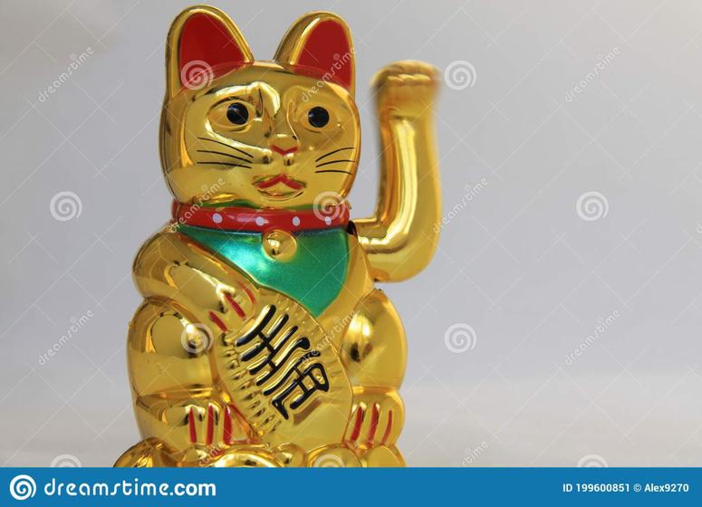 Gato Da Sorte Maneki Neko Dourado Japão Japones China - Objetos de ...