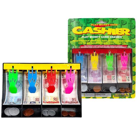 Gaveta de caixa registradora com dinheiro cashier 22 pecas na cartela ...