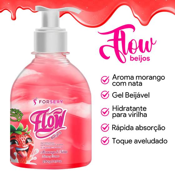 Gel Flow Beijos Creme Hidratante Beijável 290g Morango com Nata For ...