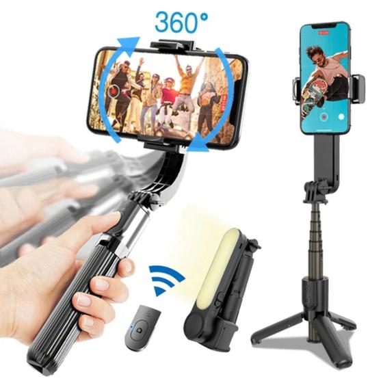 Gimbal Estabilizador L09 Selfie Vara com Tripé, Luz LED, Câmera de Ação ...