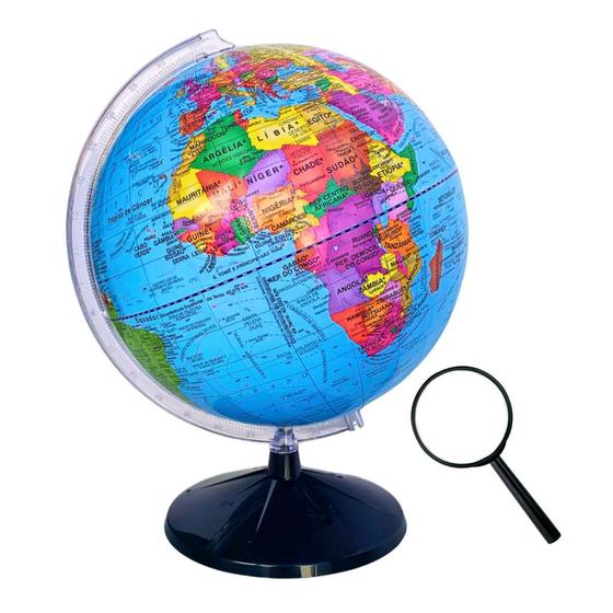 Globo Terrestre Político Giratório Mapa Mundi + Lupa de Mão - Libreria ...