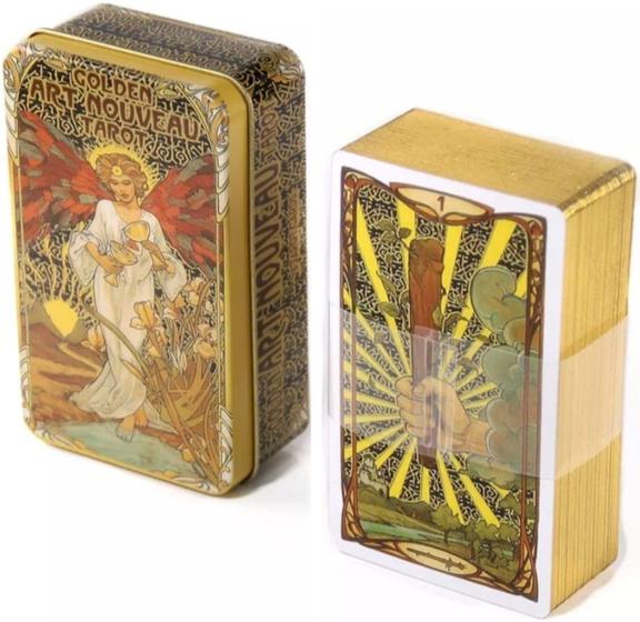 Golden Art Nouveau Tarot Deck Em Lata Com Bordas Douradas Tarô Nova ...
