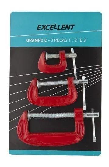 Grampo Tipo C Sargento Marceneiro Carpinteiro Jogo c/ 3 Pçs Nº 1, 2 E 3 ...
