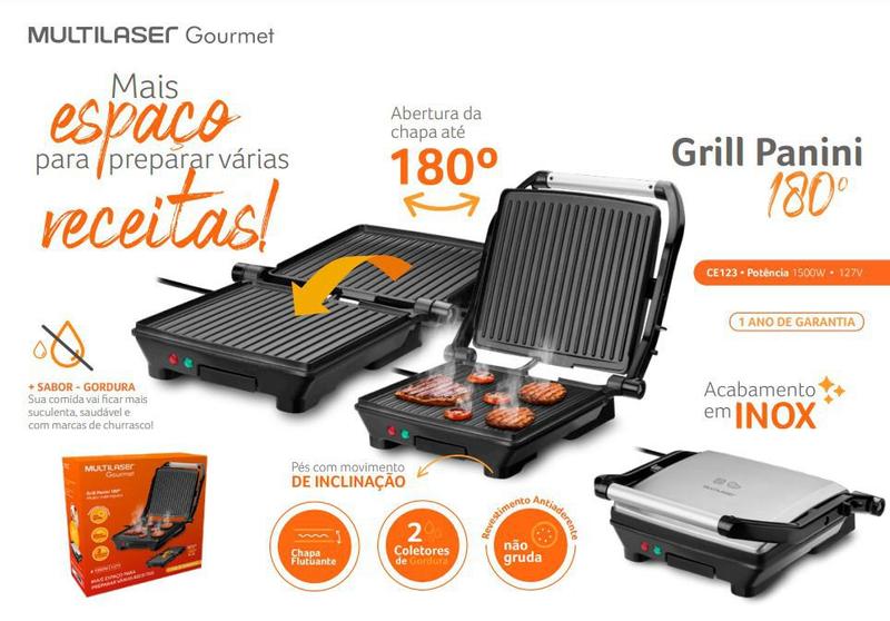 Grill Panini Com Abertura 180 127v 1500w Multilaser Ce123 - Grill ...