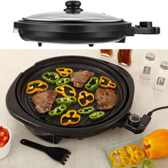 Grill Redondo Tampa de Vidro Mondial C/Coletor de Gordura 30Cm Prepara ...