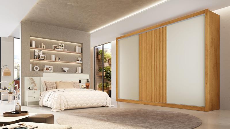 Guarda Roupa 3 Portas 1 Ripada 100% MDF Vitória Peroba Off White ...