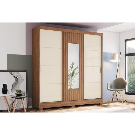 Guarda Roupa 3 Portas de correr (1 c/ Espelho) e 2 Gavetas c/ Pés Briz ...