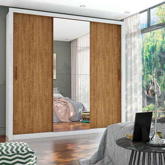 Guarda Roupa 3 Portas de Correr com Espelho Central Conquista Plus ...