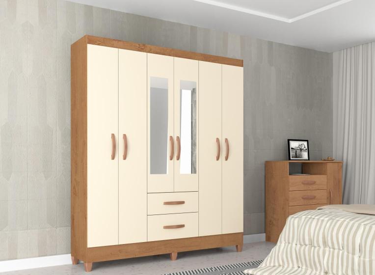 Guarda Roupa 6 Portas 2 Gavetas Fortaleza Canelato Rustico/Off White ...