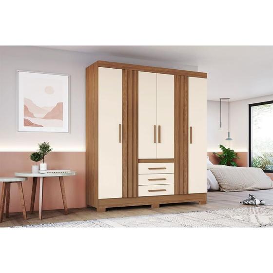 Guarda Roupa 6 Portas e 3 Gavetas c/ Pés Briz B375 Nature/Off White ...