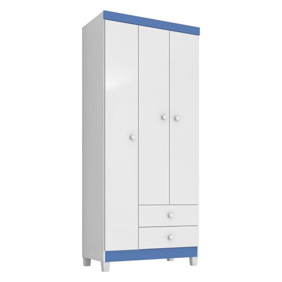 Guarda Roupa Baby Kids 3 Portas e 2 Gavetas Cor Branco Azul Incorplac ...