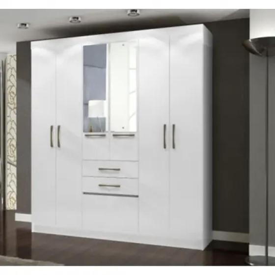 Guarda roupa branco Casal com espelho 6 Portas 2 Gavetas sapateira e 6 ...