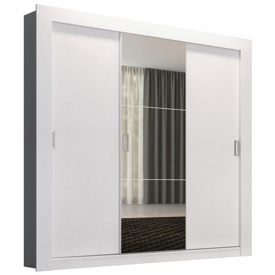 Guarda-Roupa Branco Solteiro 3 Portas de Correr Édez Aspen, Espelho ...