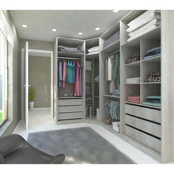 Guarda Roupa Canto Closet sem Portas 3 Peças, 6 Gavetas, 4 Cabideiros ...