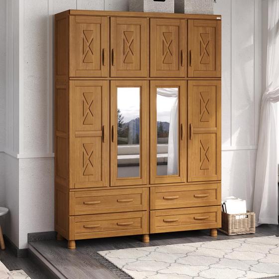 Guarda-Roupa Caribe com 8 Portas, Maleiro e 4 Gavetas Madeira Pinus ...