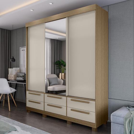 Guarda Roupa Casal 100% MDF 3 Portas Deslizantes com Espelho e 6 ...