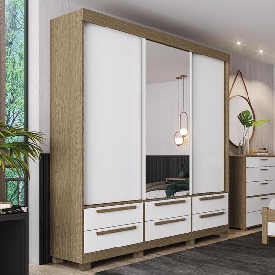 Guarda Roupa Casal 100% MDF 3 Portas Deslizantes com Espelho e 6 ...