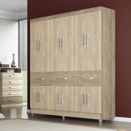 Guarda Roupa Casal 12 Portas 3 Gavetas Atlanta Demóbile Nogal/Vanila ...