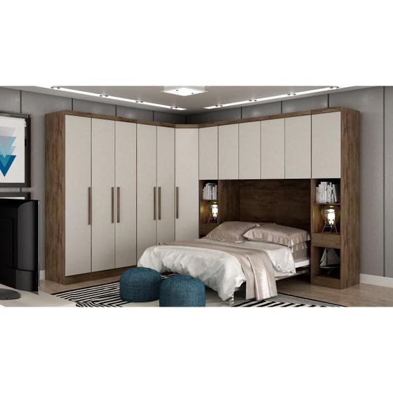 Guarda Roupa Casal 12 Portas 8 Gavetas com Ponte Aérea e 2 Mesas de ...