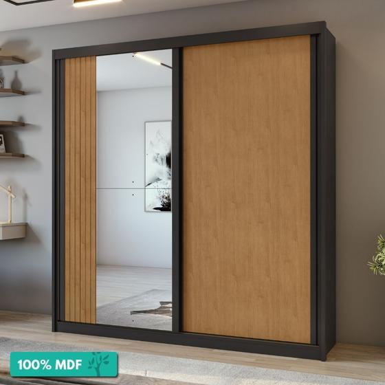 Guarda-Roupa Casal 2 Portas 100%Mdf C/Espelho 4 Gavetas 13 Nichos Velaris Flex Lopas Preto ...