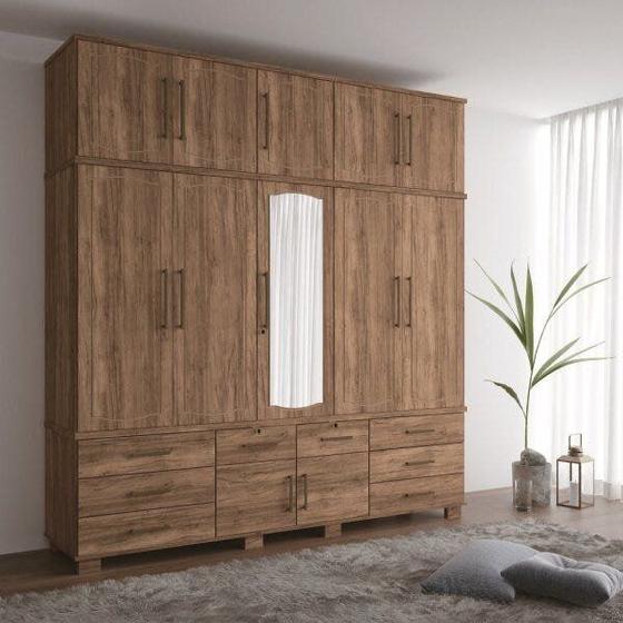 Guarda-Roupa Casal 229cm 12 Portas 8 Gavetas com Espelho Londres ...