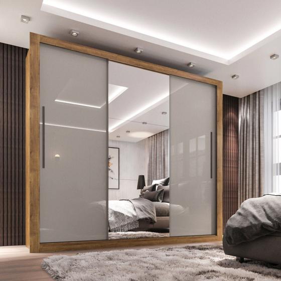 Guarda-Roupa Casal 3 Portas com Espelho Central e 4 Gavetas Costa Rica ...