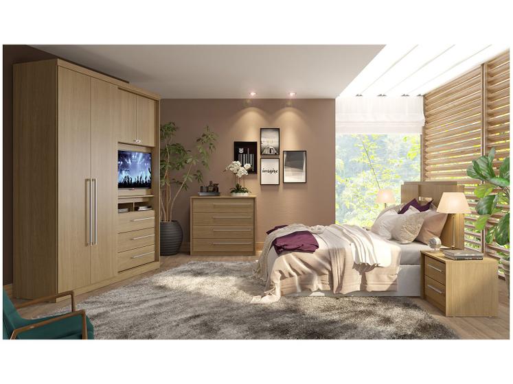 Guarda-roupa Casal 4 Portas 3 Gavetas - Nicho para TV até 32” THB ...