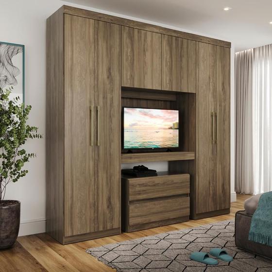 Guarda Roupa Casal 6 Portas 2 Gavetas Porto Legno com Painel de TV ...