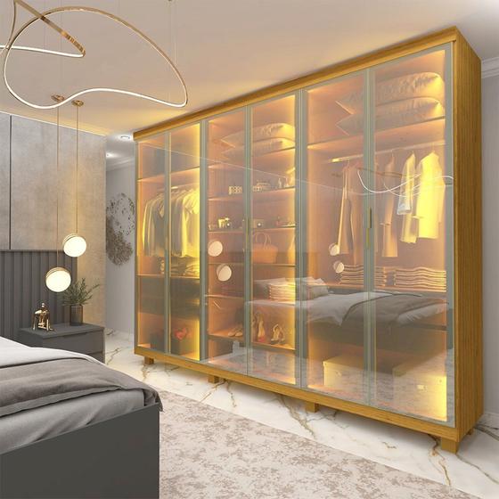 Guarda-roupa Casal 6 Portas com 6 Portas Reflecta com Pés com Led Imperatriz 100% MDF - Gelius ...