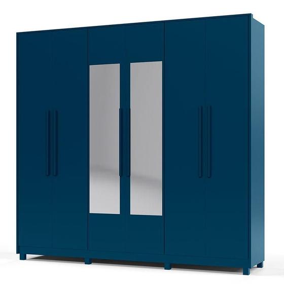 Guarda Roupa Casal 6 Portas Com Espelho 2.5 Alpha Gelius Azul Acetinado ...