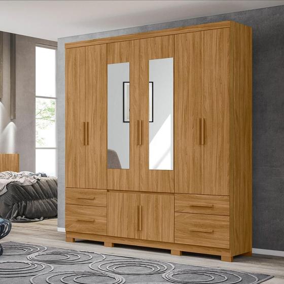 Guarda Roupa Casal 6 portas com espelho 4 gavetas Porto Plus - Freijo ...