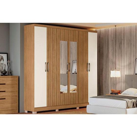 Guarda Roupa Casal 6 Portas e 3 Gavetas c/ Espelho e Pés CBJ559 Freijó ...