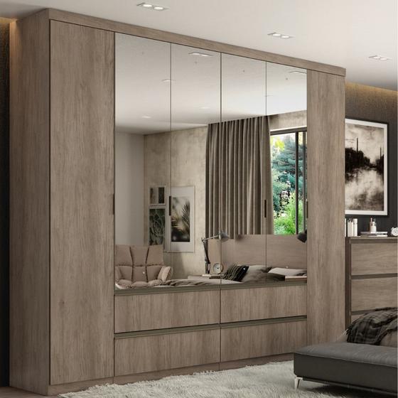 Guarda Roupa Casal Com 4 Espelhos 6 Portas 4 Gavetas em MDF Nobre Full ...