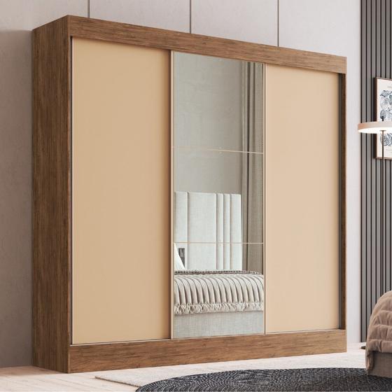 Guarda Roupa Casal com Espelho 3 Portas de Correr 100 MDF Michigan ...