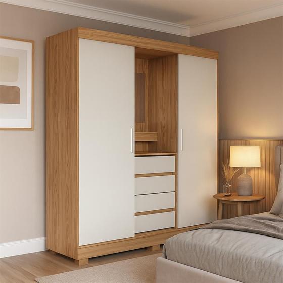 Guarda-Roupa Casal com Espelho e Penteadeira Grécia 2 Portas 4 Gavetas ...