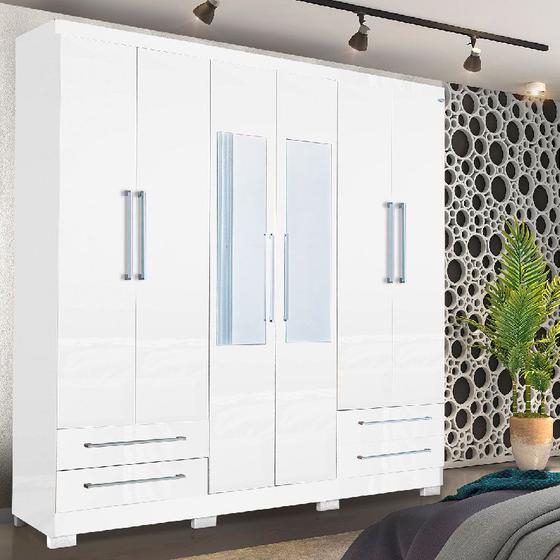 Guarda Roupa Casal com Espelho e Pés 6 Portas e 4 Gavetas Santiago Cor ...