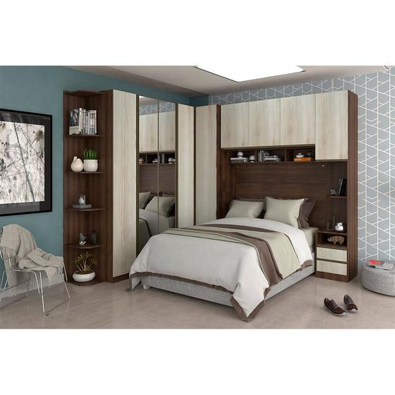 Guarda Roupa Casal de Canto com Espelho 9 Portas Nogueira Dourado Legno ...