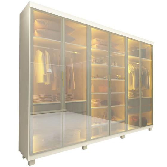 Guarda Roupa Casal Gelius Imperatriz 6 portas em vidro reflecta luz de LED 100% MDF com pés OFF ...