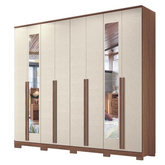 Guarda roupa Casal Grande 8 Portas Ele Ela 100 MDF Com Pes e Espelho ...
