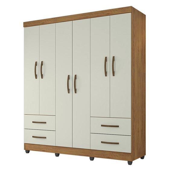 Guarda Roupa Casal Honduras 6 Portas e 4 Gavetas Freijó/Cinza Cristal ...