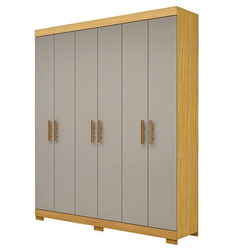 Guarda Roupa Casal Lana 6 portas e 2 gavetas - Nature/ Grafite- 100% MDF - ACP - Guarda-Roupa ...