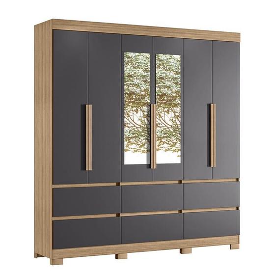 Guarda Roupa Casal Milano 6 Portas e 6 Gavetas Nature/Titanium com ...