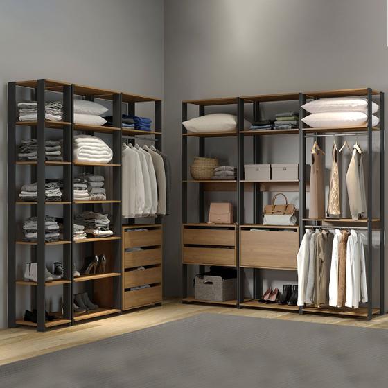 Guarda Roupa Casal Modulado 6 Peças Estantes Estilo Industrial Bacco ...