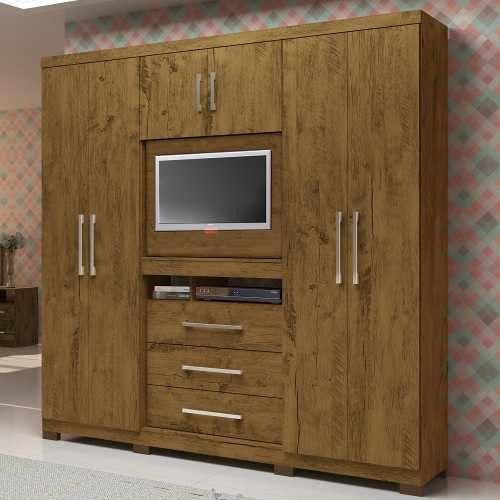 Guarda Roupa Casal Painel Tv 32 Dubai Plus Castanho Wood - Moval ...