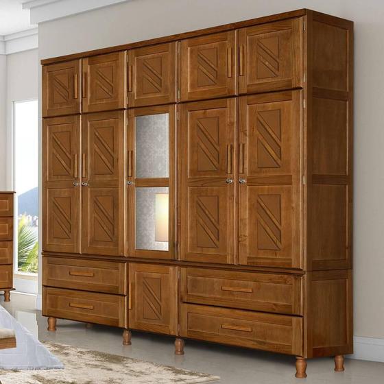 Guarda Roupa Casal Rústico com Espelho Madeira Maciça Chicago ...