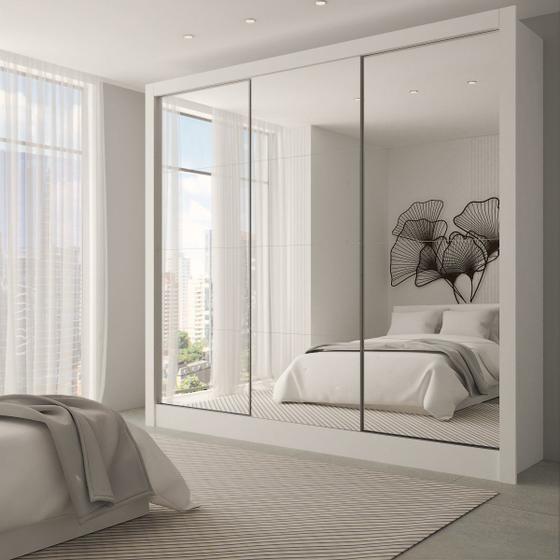 Guarda-Roupa Casal Santiago 3 Portas de Correr 3 Gavetas com Espelho ...