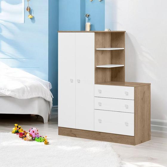 Guarda Roupa Com Cômoda Infantil 3 Gavetas Cabideiro E 2 Portas ...