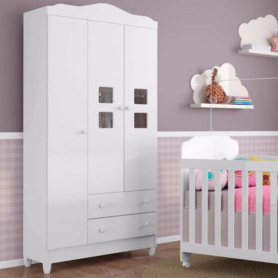 Guarda Roupa de Bebê 3 Portas 2 Gavetas Carol Carolina Baby Branco ...
