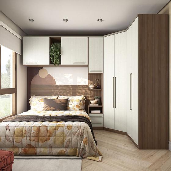 Guarda Roupa de Canto Casal Queen 7 Portas 5 Gavetas Vanilla com Linho ...